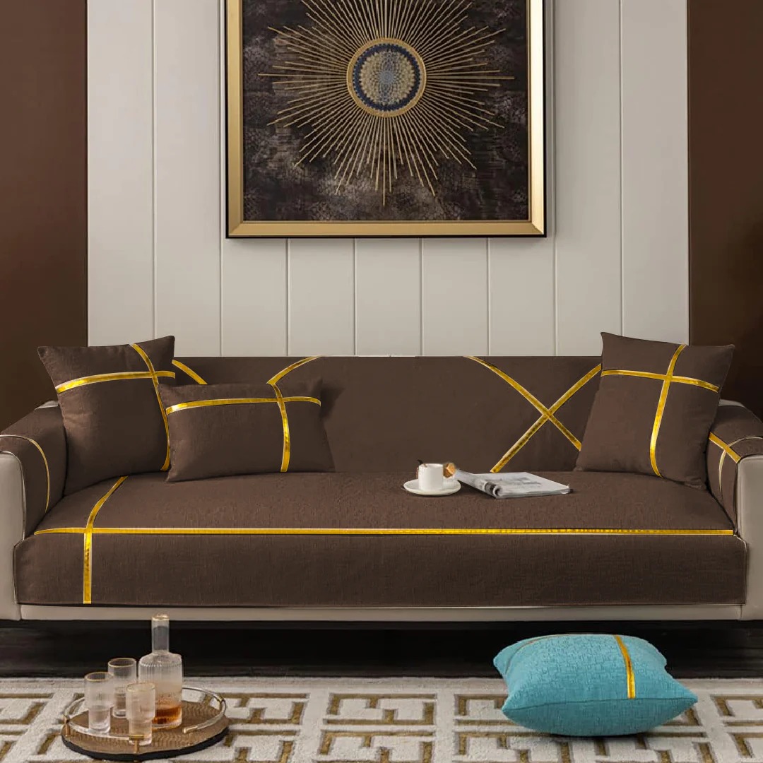 Velvet Sofa Runner with Cushion Covers Chocolate Brown - HB Fabrics ...